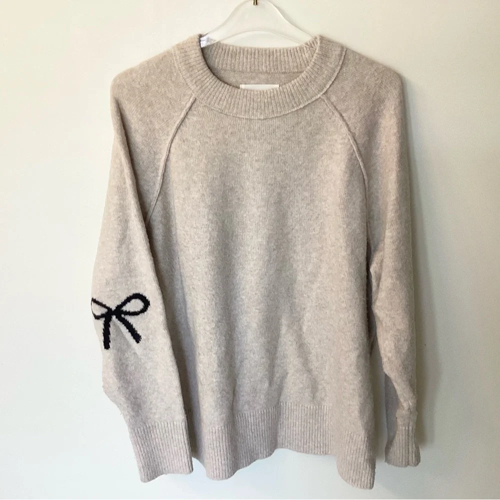 aerie | Sweaters | Aerie Unreal Bow Elbow Crewneck Sweater Tan M | Poshmark
